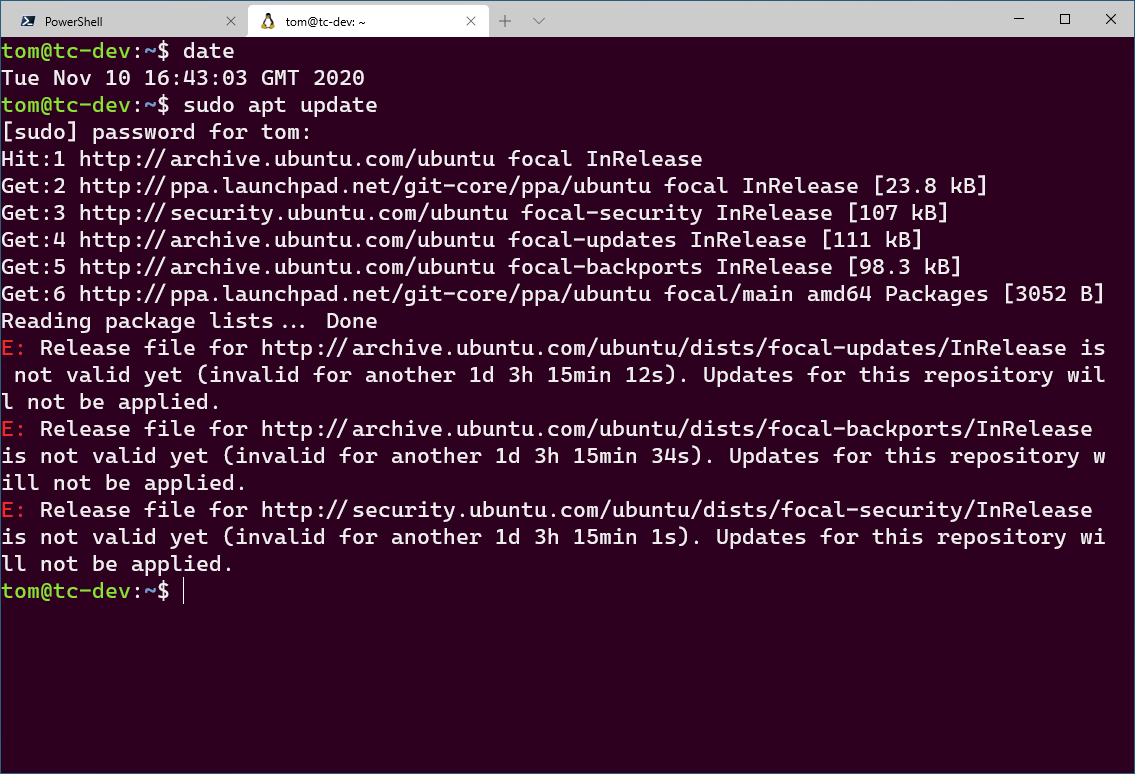 Fixing clock drift in WSL2 using Windows Terminal